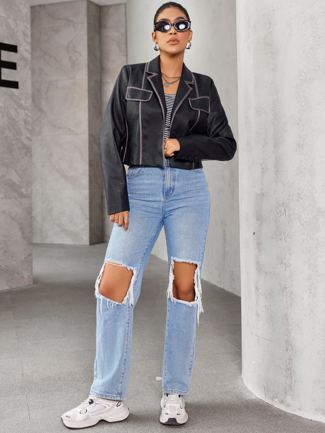 WOLFFMODE Y2K Cropped Leather Moto Jacket – WolffMode
