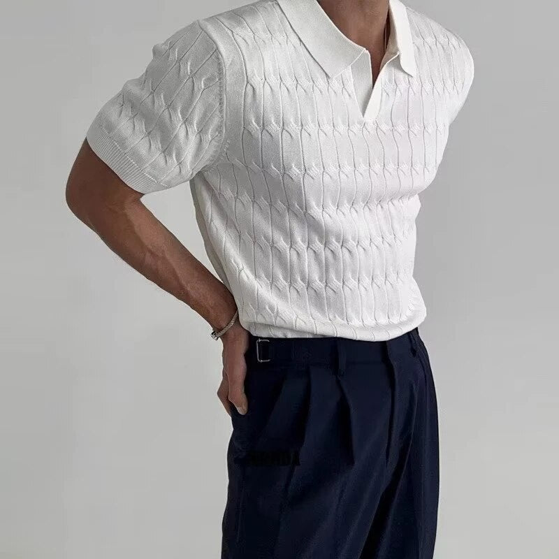 WolffMode Casual Jacquard Knit Polo Shirt